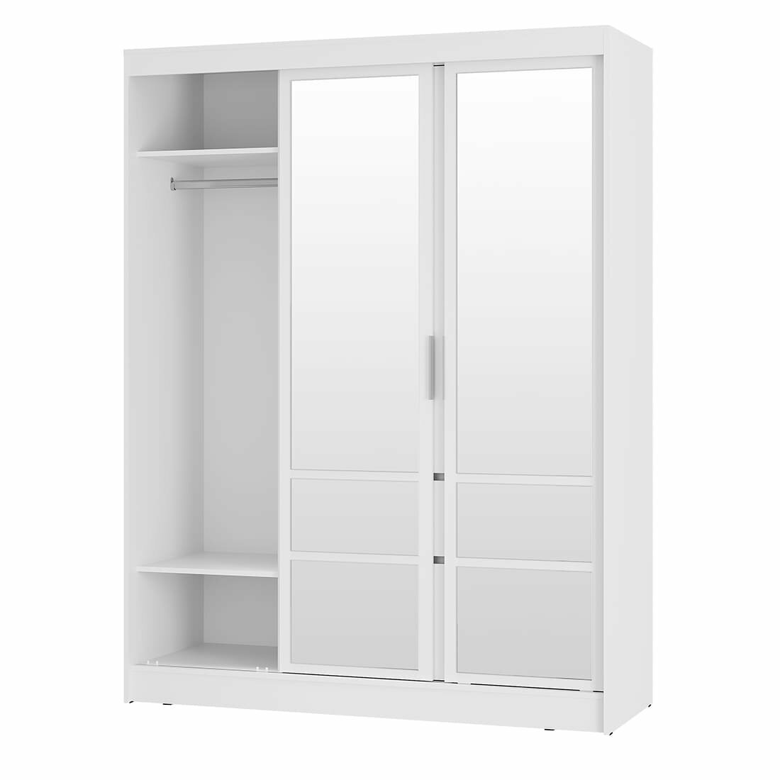Шкаф-купе с зеркалом с ящиками Симпл ШКК-06 160,0х210,0х58,2 см, белый — фото 1