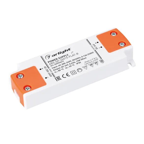 Блок питания (AC-DC) 24V 15W 029376(1) ARV-SN24015-FLAT-B IP20 пластик