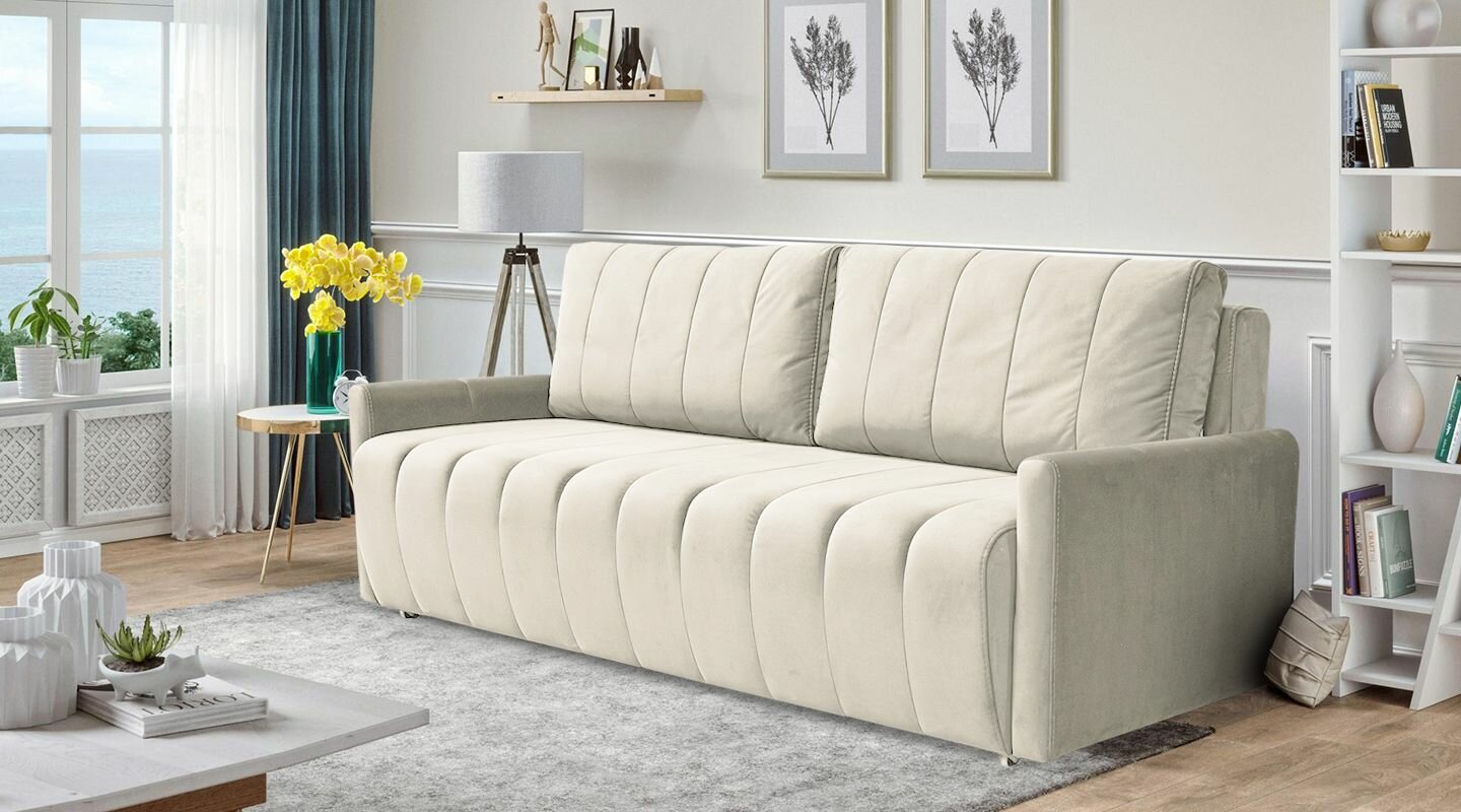 Прямой диван AH! DIVAN Норфолк 97х220х88, еврокнижка, независимый пружинный блок, кремовый велюр