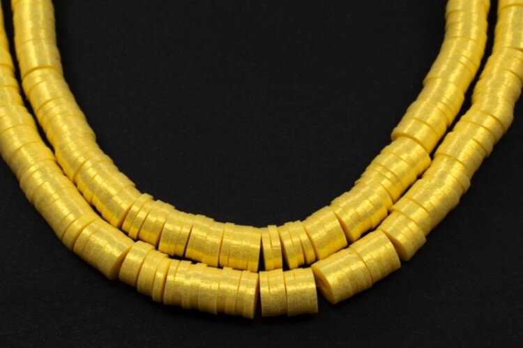 Бусины каучуковые плоские круглые 6х1мм, отверстие 1,5мм, цвет желтый с перламутром, 524-040, 1 нить (около 39 см, около 350шт)