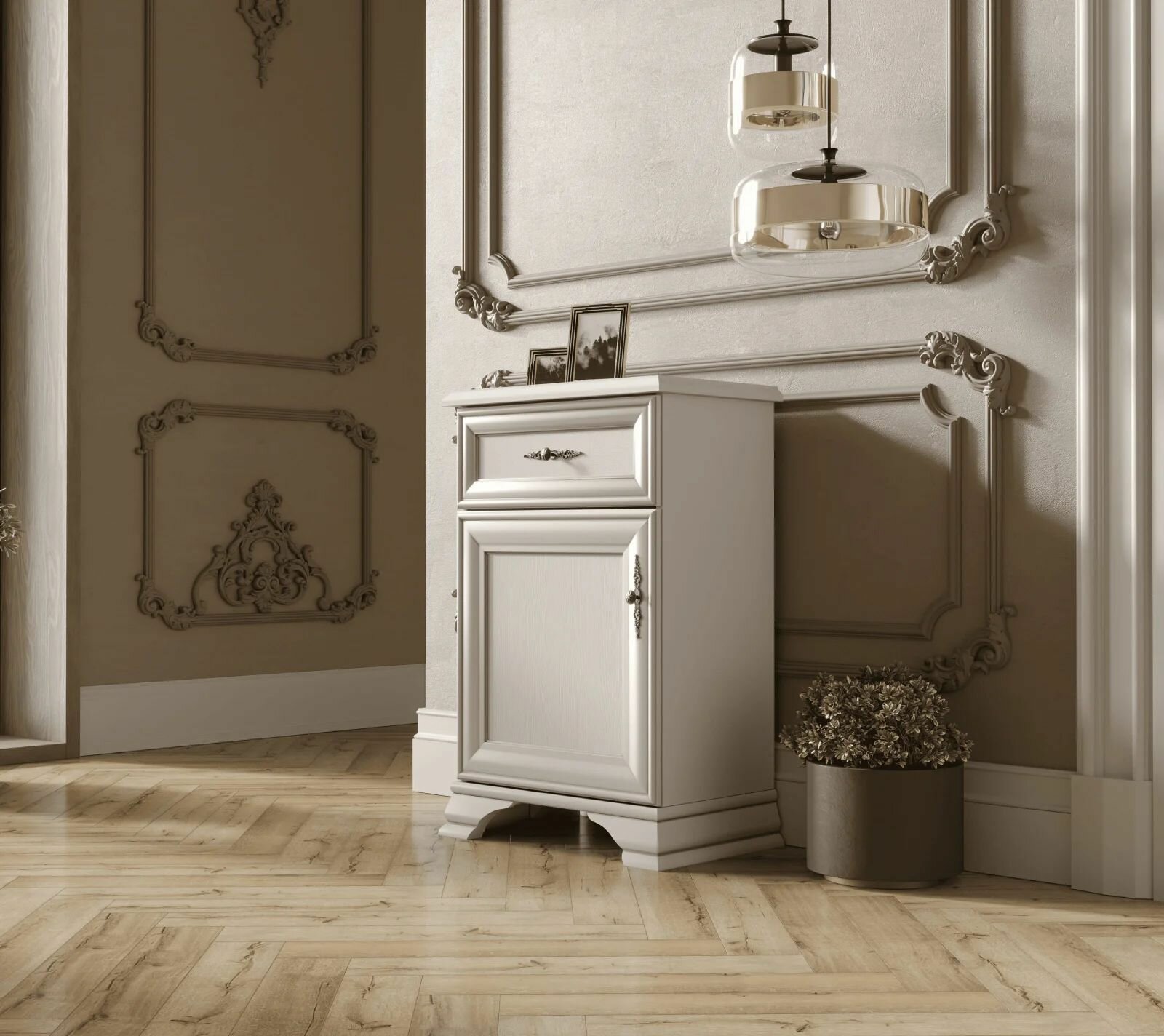 Тумба кентаки KOM1D1S/L белая, напольная с ящиками и полкой