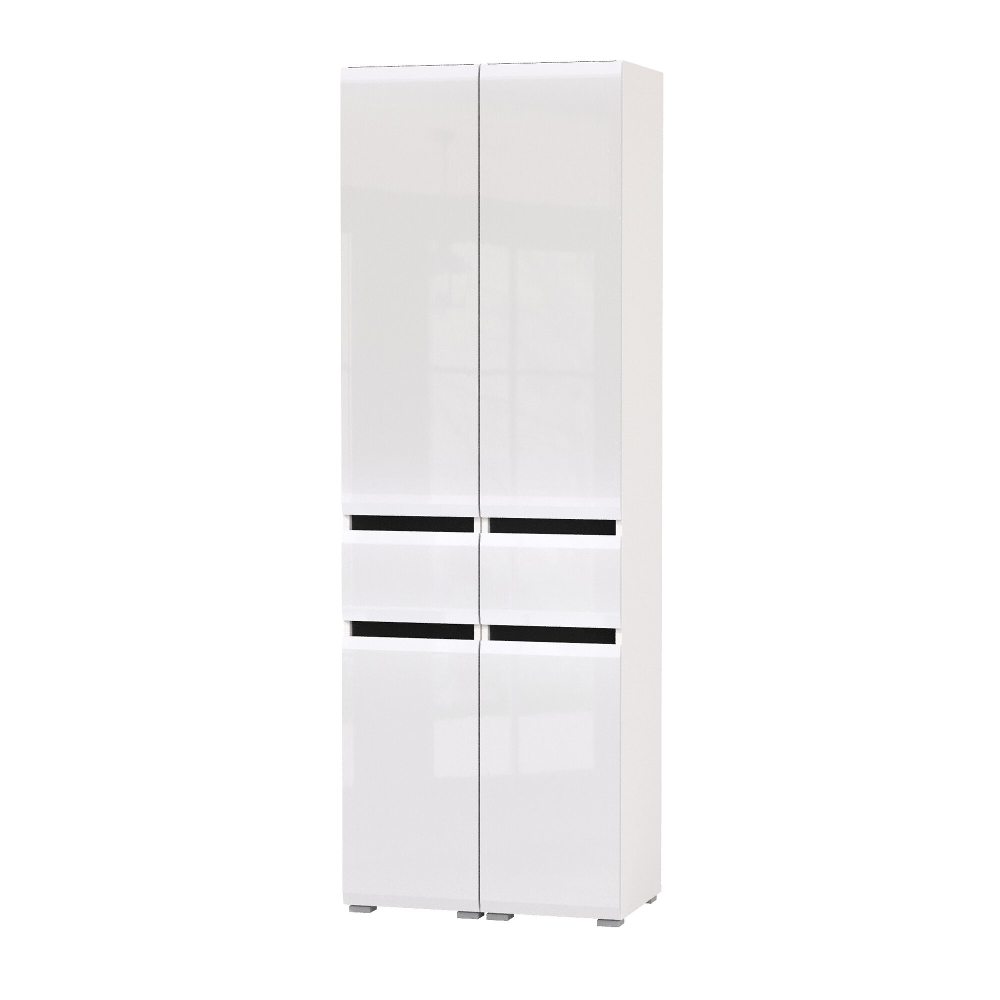 Два шкафа-пенала с выдвижным ящиком Моби Сидней, цвет белый глянец/чёрный, 70х41,3х205,2 см.