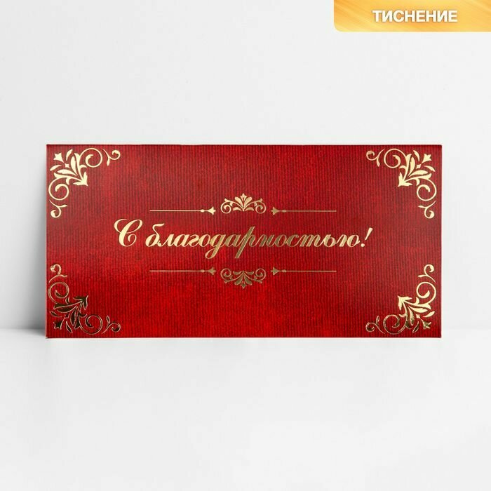 Конверт для денег С благодарностью , тиснение, 16.5 х 8 см