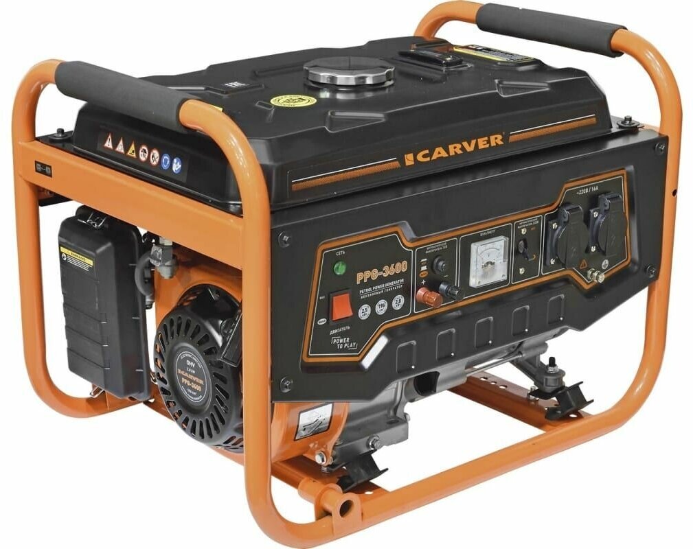 CARVER Генератор бенз PPG-3600 (LT-168F, 2,5/2,8 кВт, 220В, бак 15 л, обмотка медь)