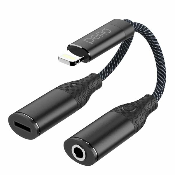 Переходник PERO AD12 Lightning - Lightning/Jack 3.5мм Black (Черный)