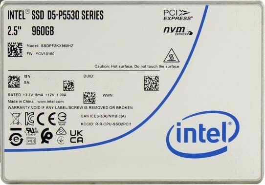 Внутренний SSD-диск Intel SSD жесткий диск PCIE 960GB TLC D5-P5530 SSDPF2KX960HZN1