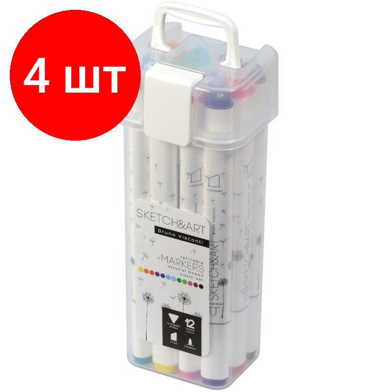 Комплект 4 упаковок, Набор маркеров двус. СКЕТЧ-МАРКSKETCH&ARTБАЗОВЫЙ,12ЦВ. Плас. ПЕН,22-0076/01