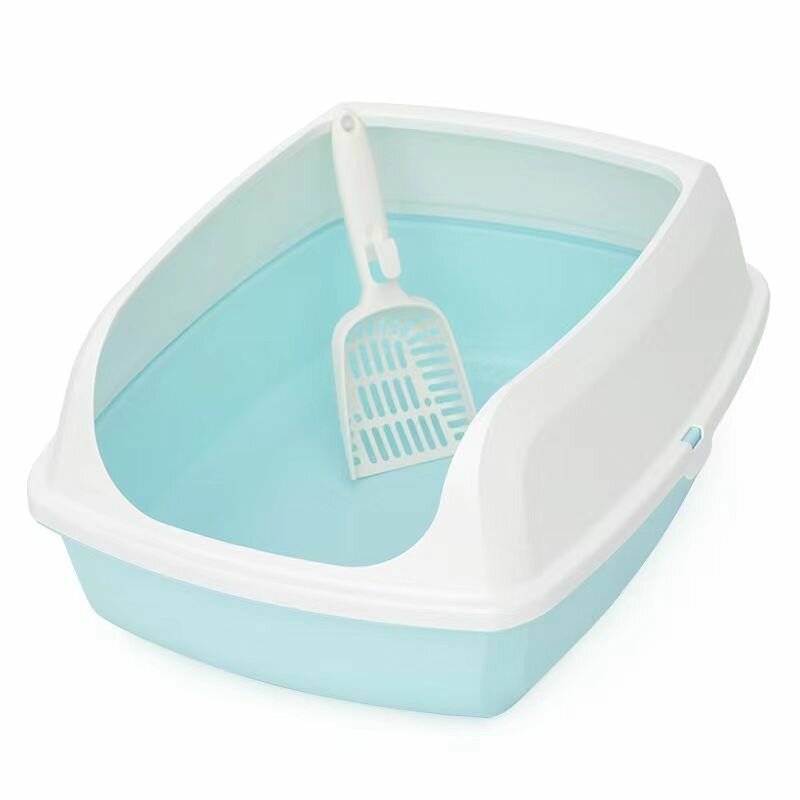 Туалет лоток для кошек большой с высоким бортом и совком Stefan (Штефан), размер XL 56х42х23.5см, серо-голубой, BP29015