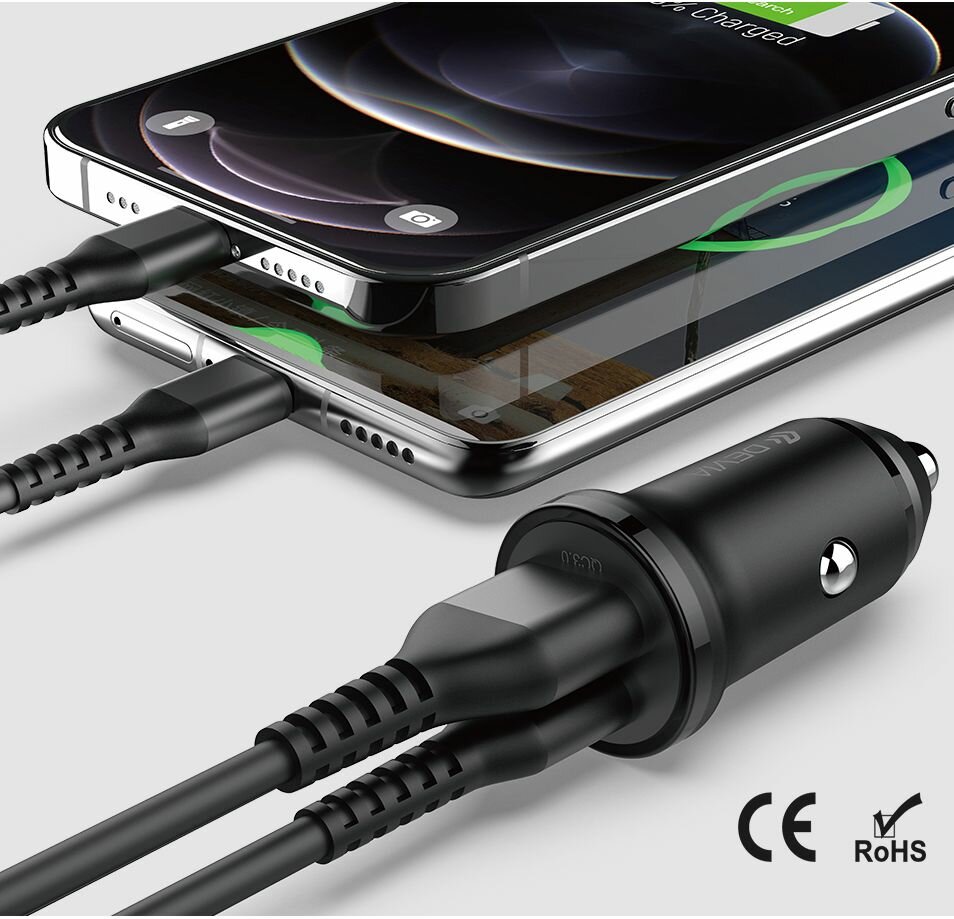 АЗУ Devia Punk Style Smart Series Mini PD+QC3.0 Car Charger, черный