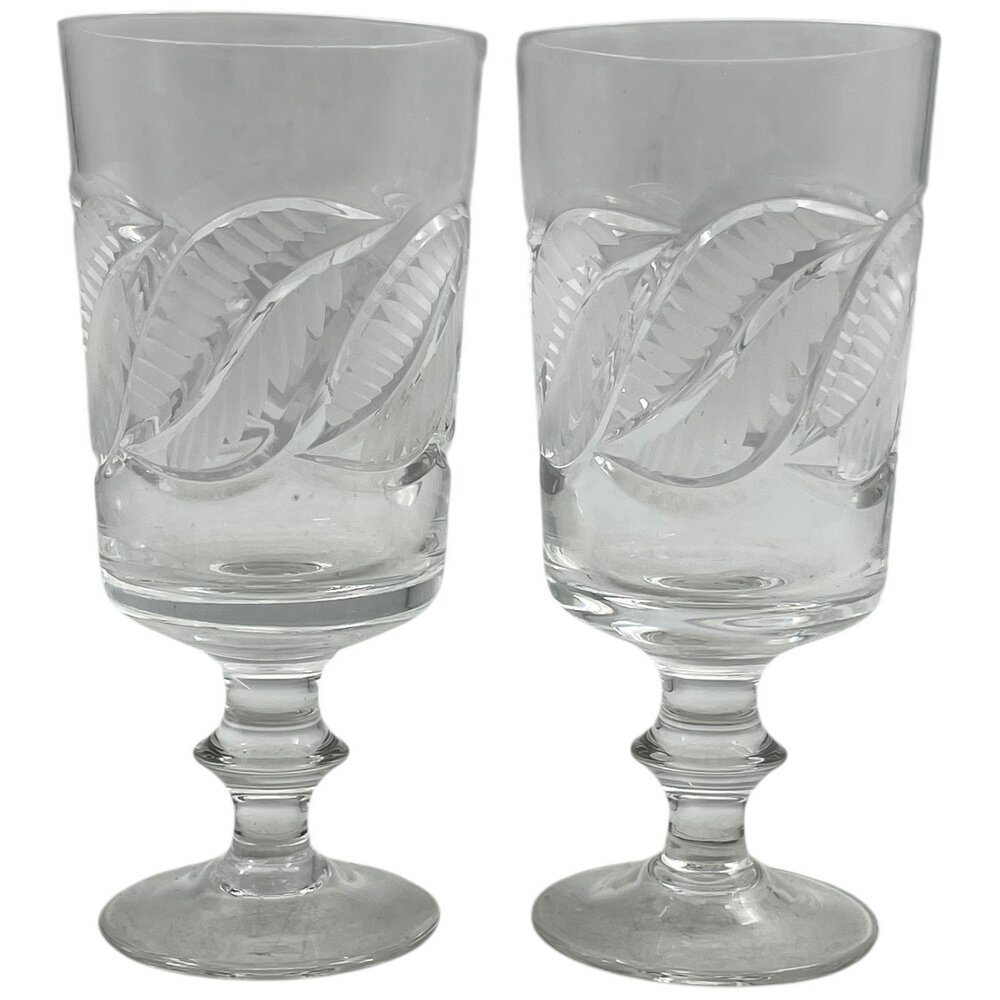 Фужер "Листья" (2 шт), хрусталь, алмазная грань, 1970-1980 гг, СССР