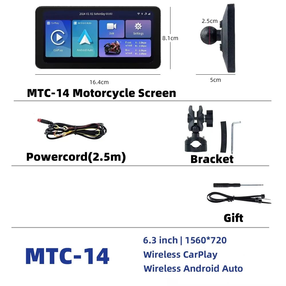EKIY 6,3-дюймовый портативный цифровой мотоцикл приборная панель беспроводной CarPlay Moto Android Auto GPS мотоциклетный навигационный экран MTC-14