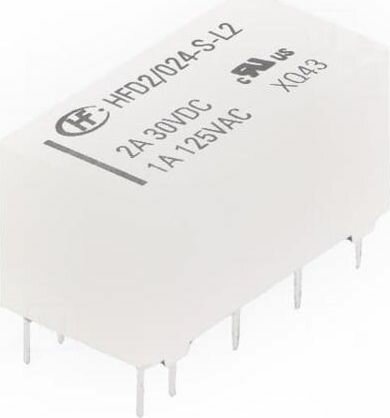 Реле HONGFA HFD2/024-S-L2 Реле: электромагнитное DPDT Uобмотки: 24ВDC 1A/125ВAC 3A/30ВDC 1шт