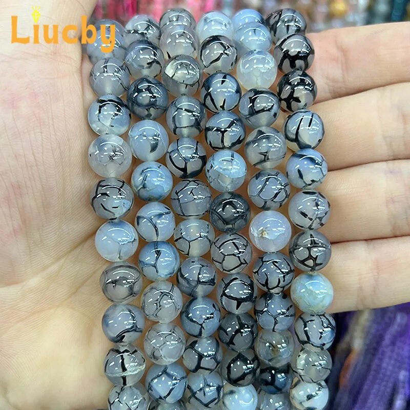 Черные агаты с прожилками дракона, бусины 4/6/8/10/12/14 мм, 15 дюймов 12mm-about 30pcs