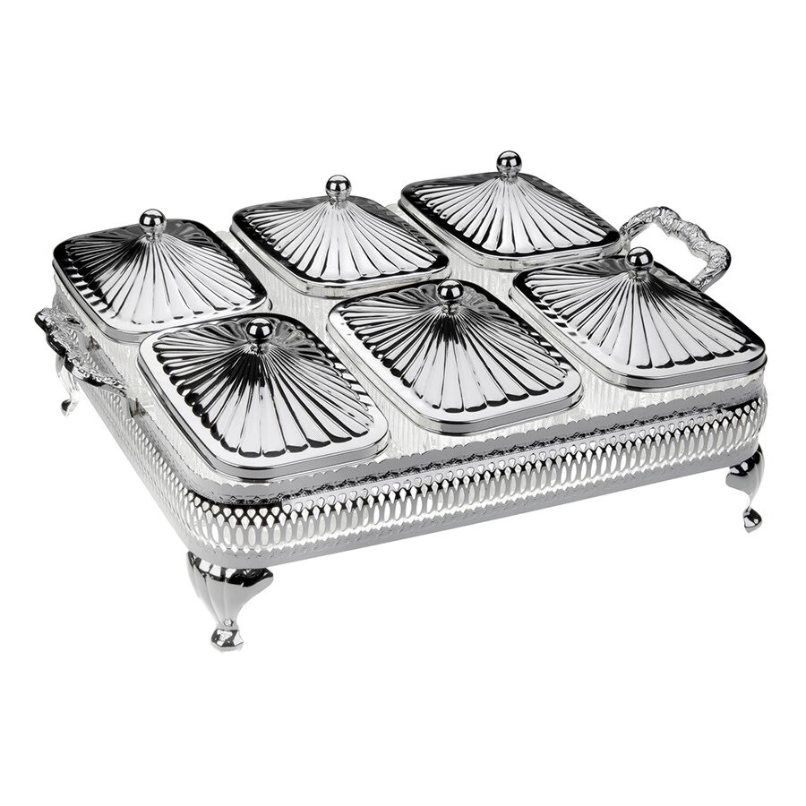 Мармит для 6 блюд с крышками Queen Anne 30,5х26,5х15 см, сталь, стекло, посеребрение
