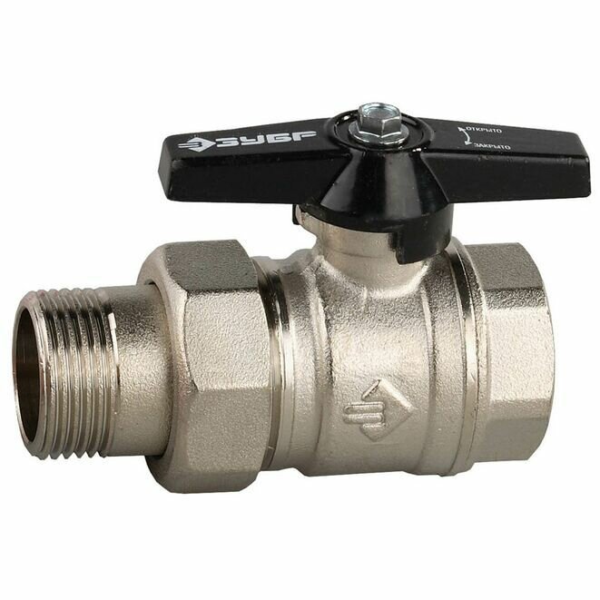 Кран шаровой полнопроходной "мама-папа" 1", ручка "бабочка", ЗУБР