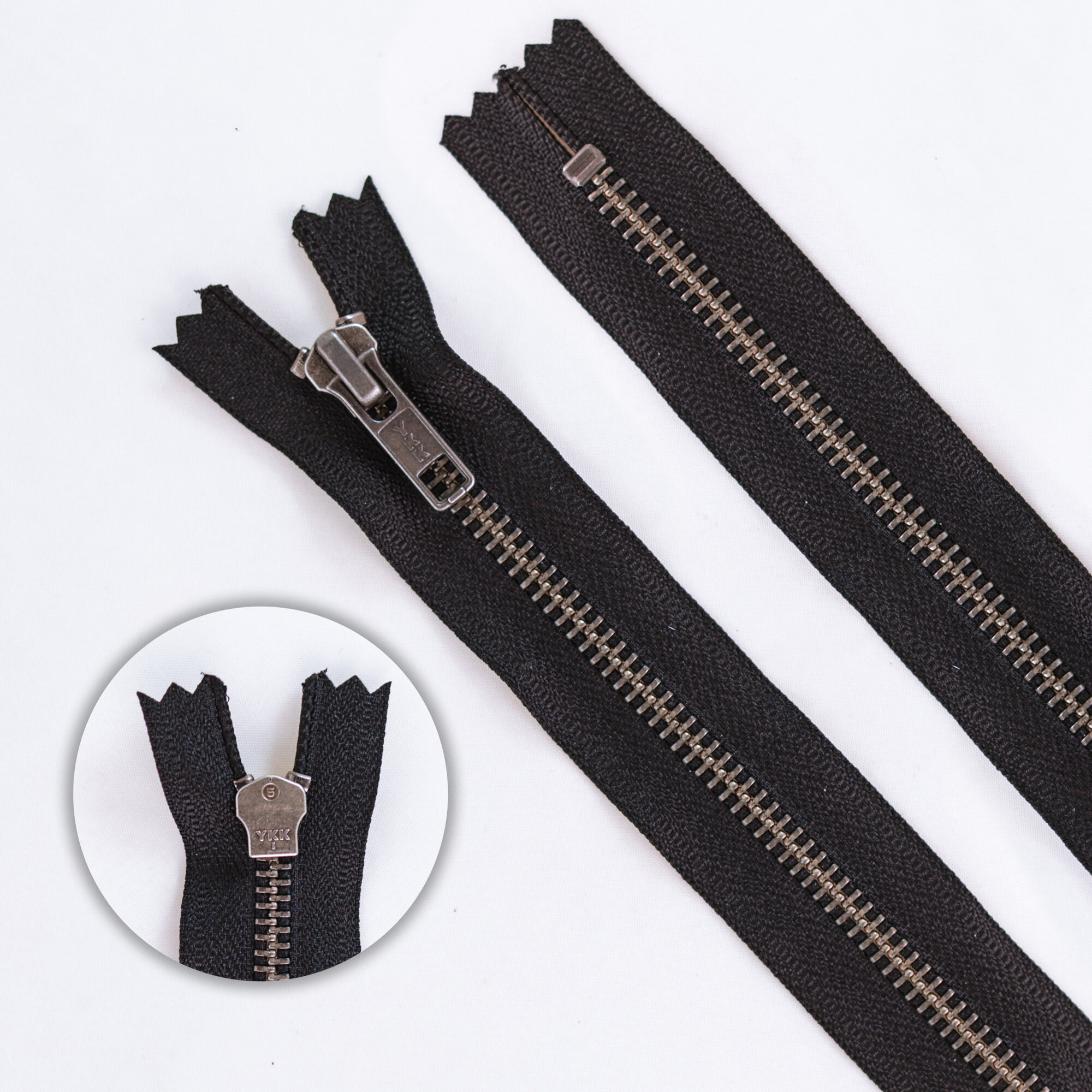 Молния YKK металлическая Т5 неразъёмная, тёмный никель антик, 18 см, 1шт/упак, чёрный