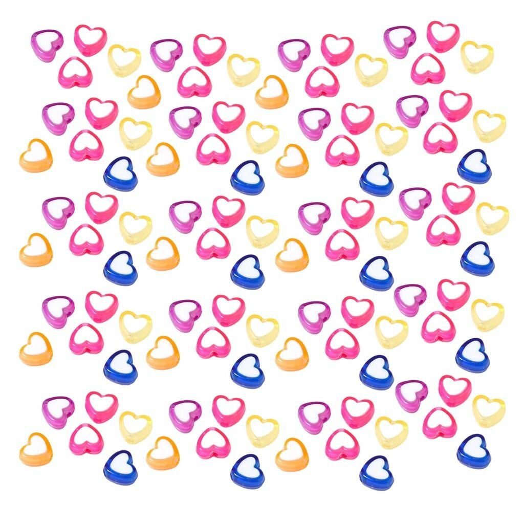 Акриловые разноцветные бусины-сердечки