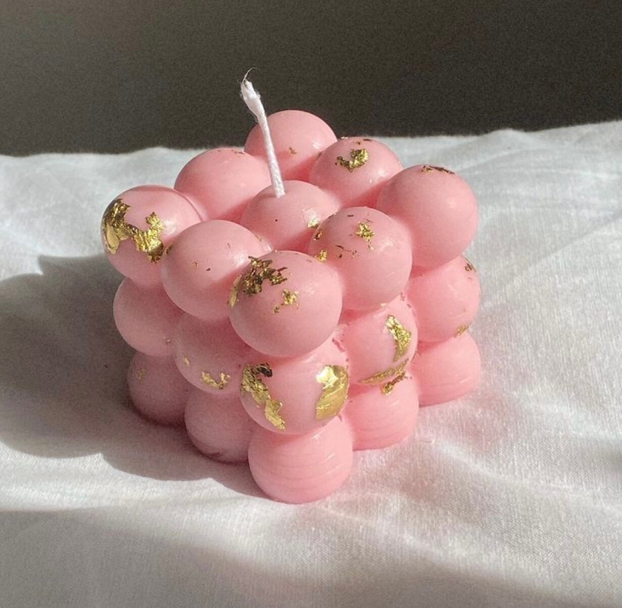 Ароматическая свеча "Бабл куб", интерьерная, ванильный аромат, розовый золотой цвет