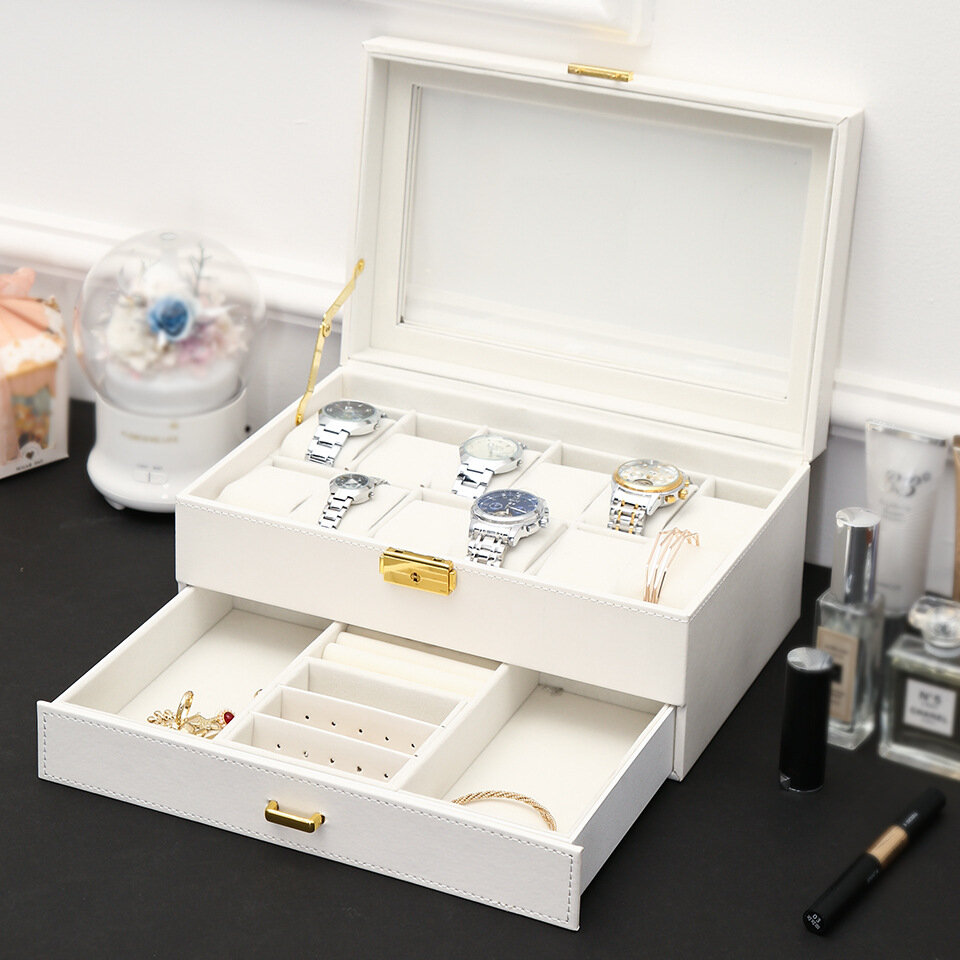 Шкатулка Collection, для часов и украшений, двухслойная, натуральная кожа, белая