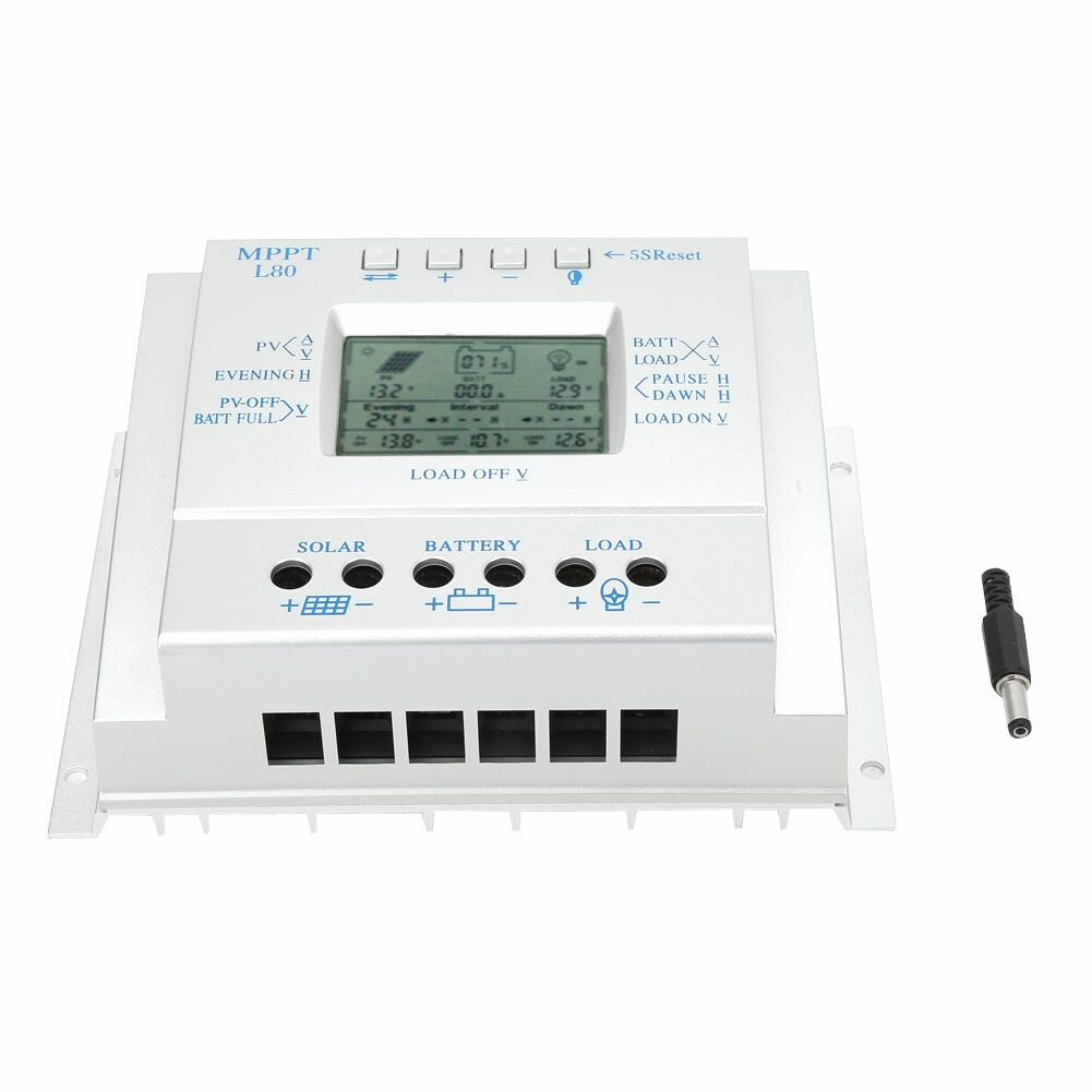 Солнечный контроллер заряда MPPT 80A, ЖК-дисплей PWM, 12V 24V
