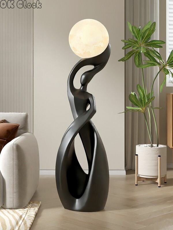 Большая напольная абстрактная статуя "Лунная дева" современный светильник-арт-объект для гостиной (у ТВ) или спальни в стиле лёгкой роскоши