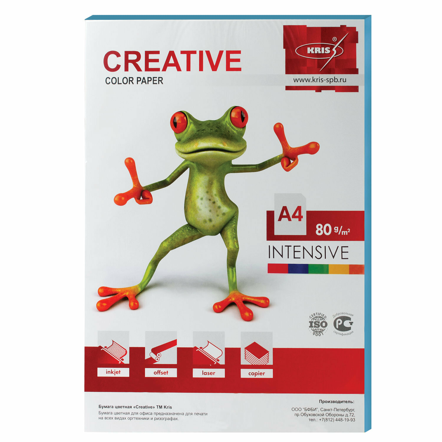 Цветная бумага Creative Color, А4, 80 г/м2, 100 листов, интенсив, голубая (БИpr-100г)