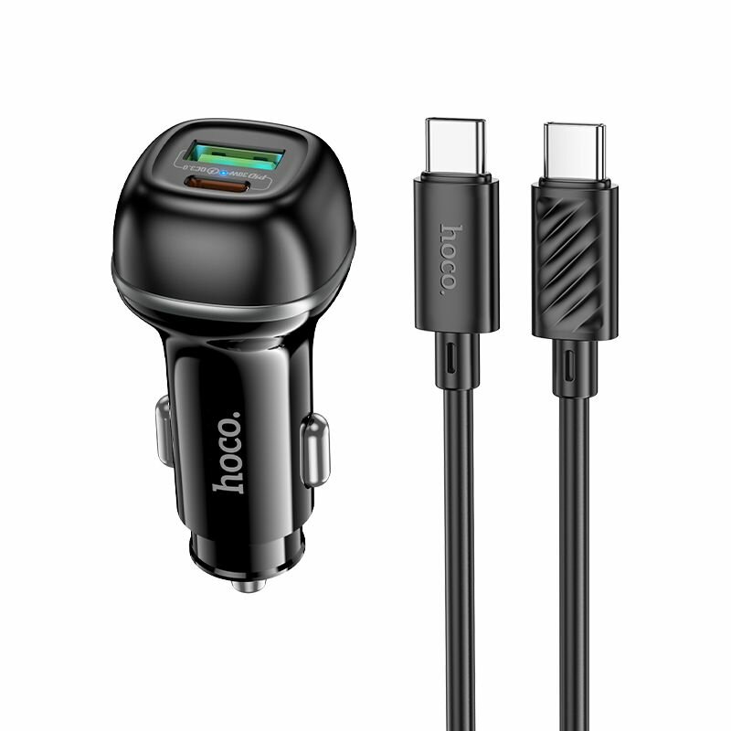 Зарядка в прикуриватель USB Type-C + кабель Type-C HOCO