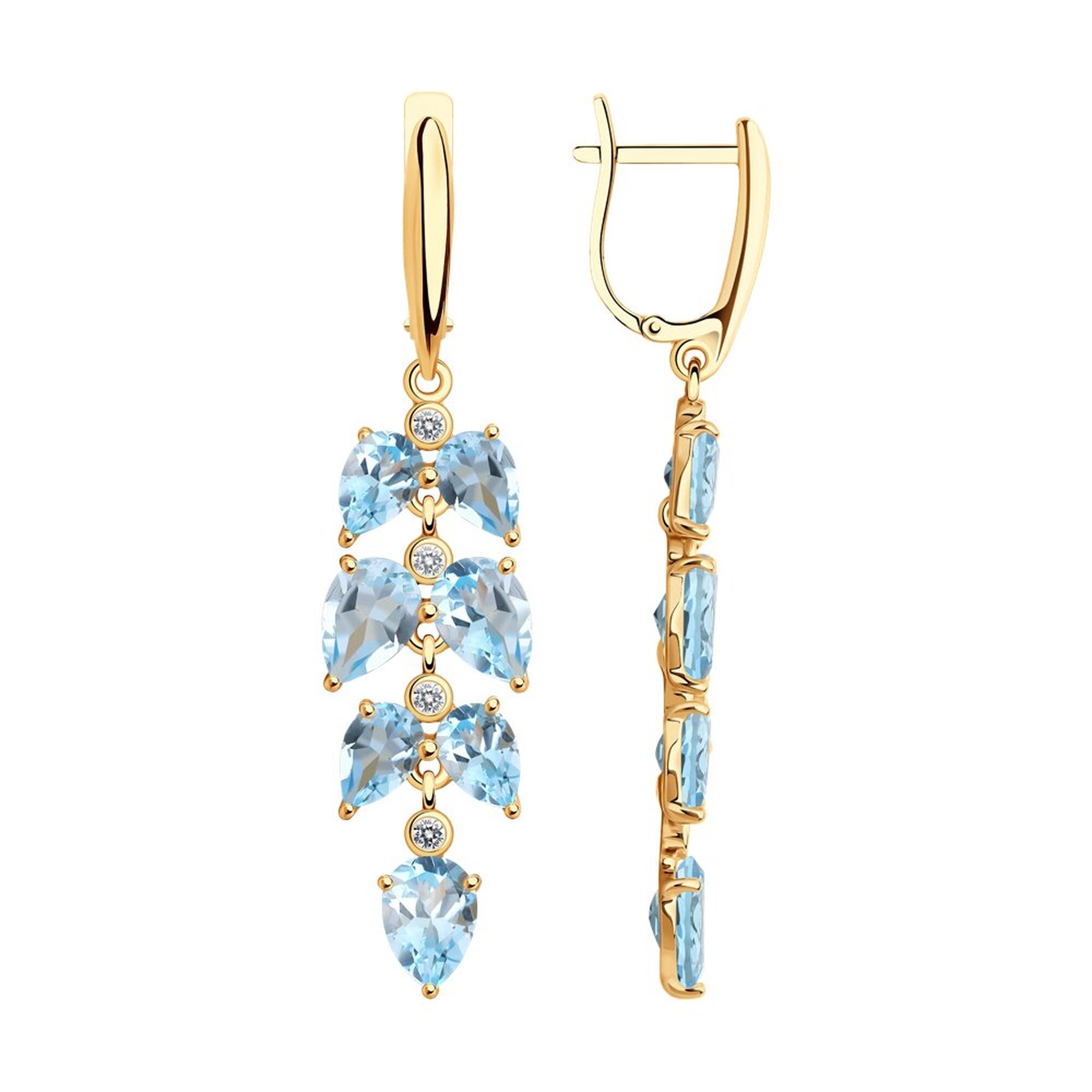 Серьги, серебро, 925 проба, золочение, фианит, топаз