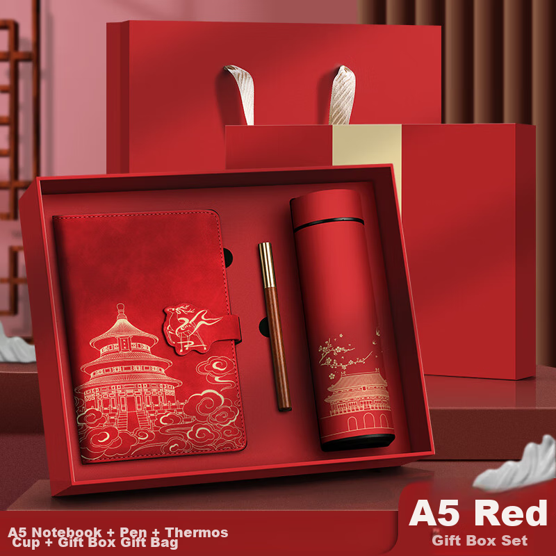 Ujia National Trend Notebook Gift Box, Thermos Cup Set, Forbidden City Cultural And Creative Notebook, Business New Year Gift, Souvenir, Journal, Corporate Customization, Three-Piece Gift Box Set