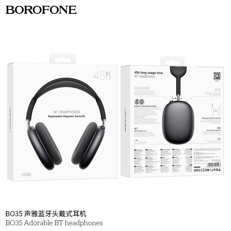 Наушники беспроводные Borofone BO35, Bluetooth 5.4, полноразмерные, черные