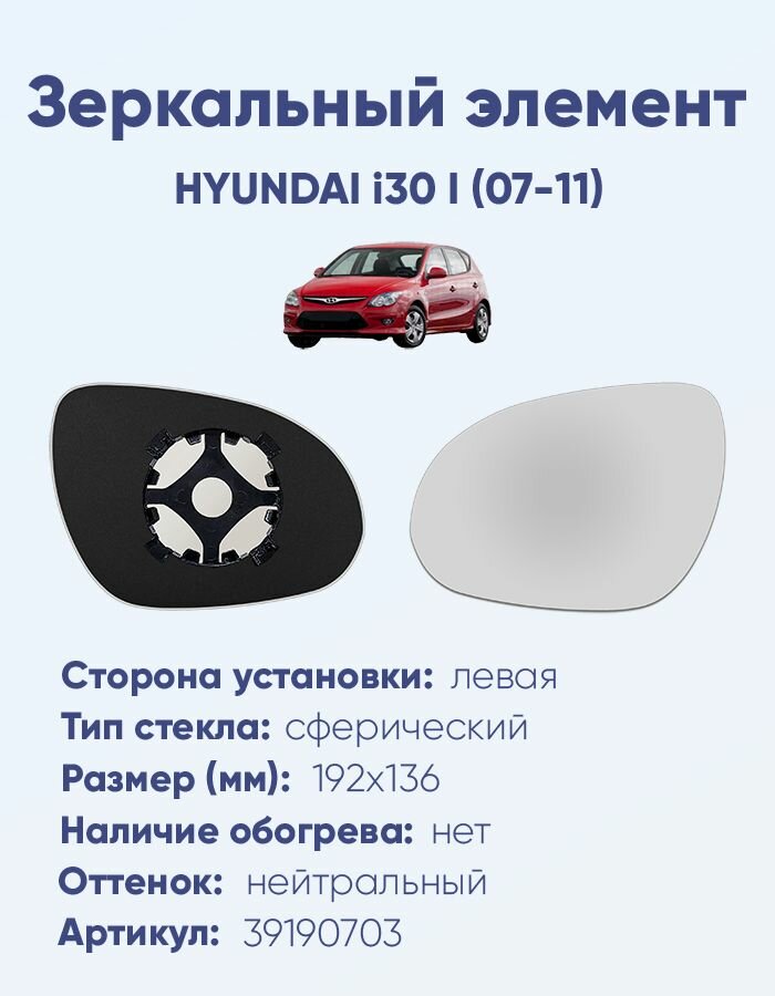 Зеркальный элемент левый HYUNDAI i30 I (07-11) сфера нейтральный без обогрева