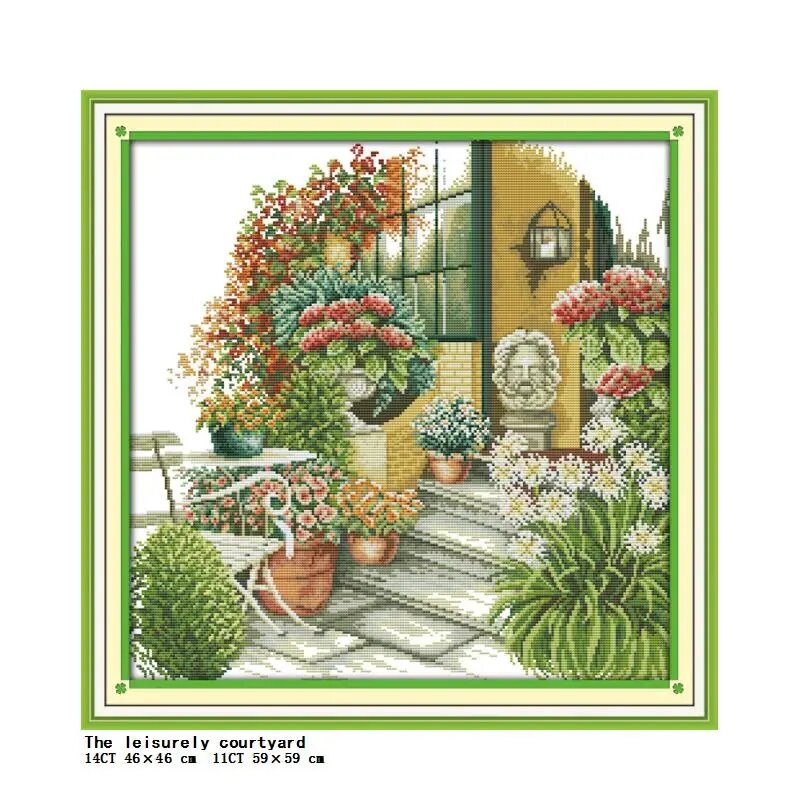 Набор для вышивки крестом Joy Sunday "Садовый двор", 14CT Printed, Зеленый