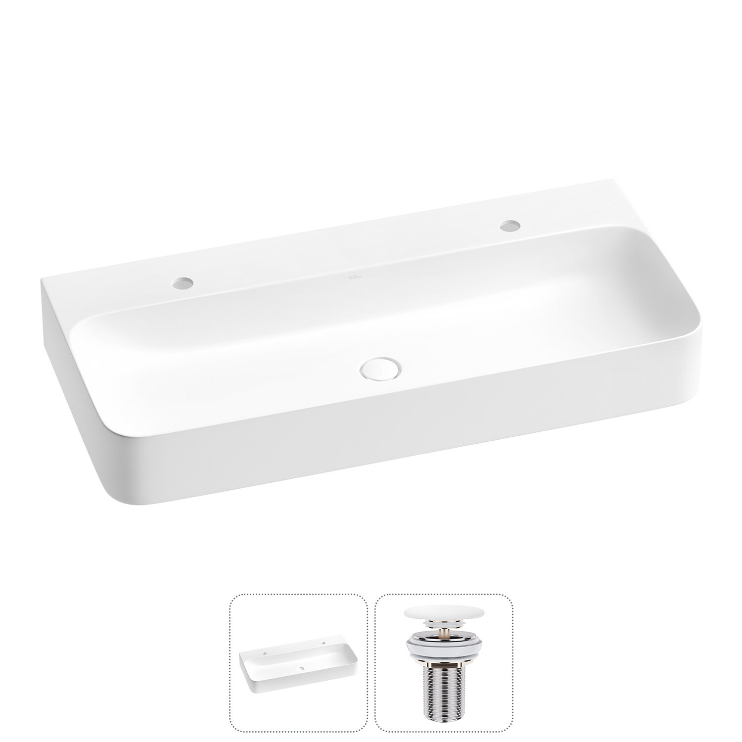 Подвесная или накладная раковина в ванную комнату Wellsee Clermont 302618000 в наборе 2 в 1: раковина 100 см в цвете матовый белый, донный клапан