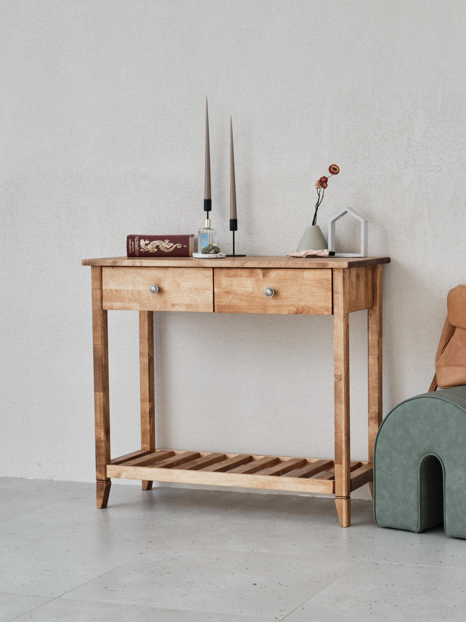 Консоль Next из дерева 90х80х40 см, Дуб коньяк, из массива березы, Равновесие