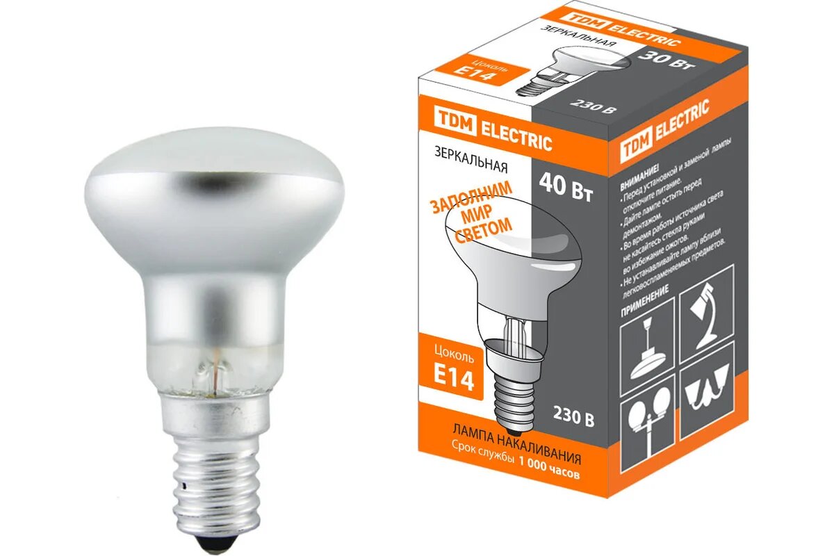 TDM Зеркальная лампа накаливания R39-40W 230V Е14 SQ0332-0026 для зеркальных светильников