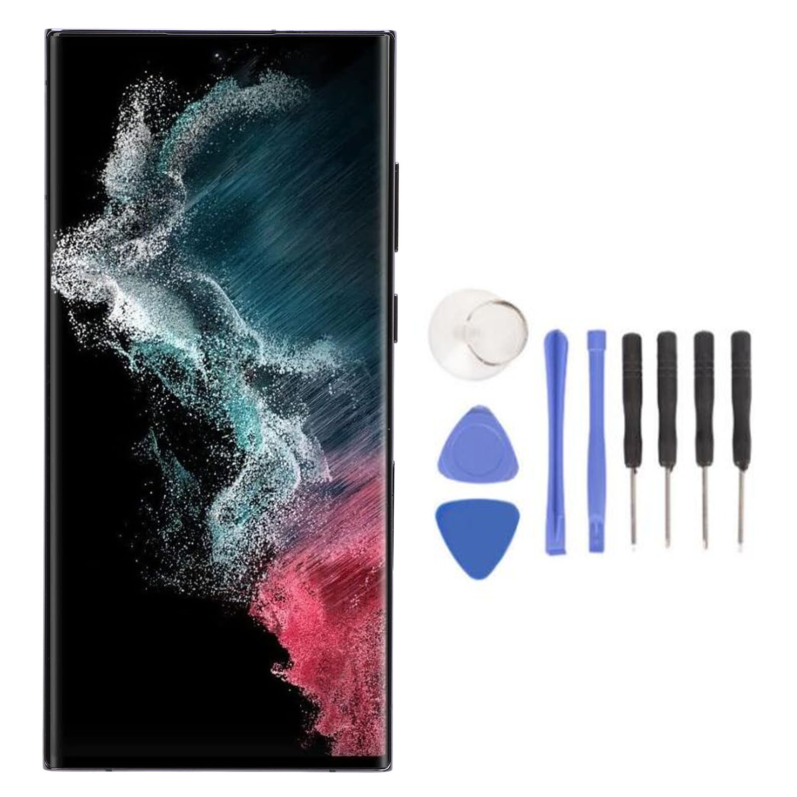 ЗаменаЖК-экранателефонасрамкойиремонтнымкомплектом,6,7дюйма,500ppi,3088x1440пикселей, дляGalaxyS22Ultra5GSMS908U, матовыйчерный.