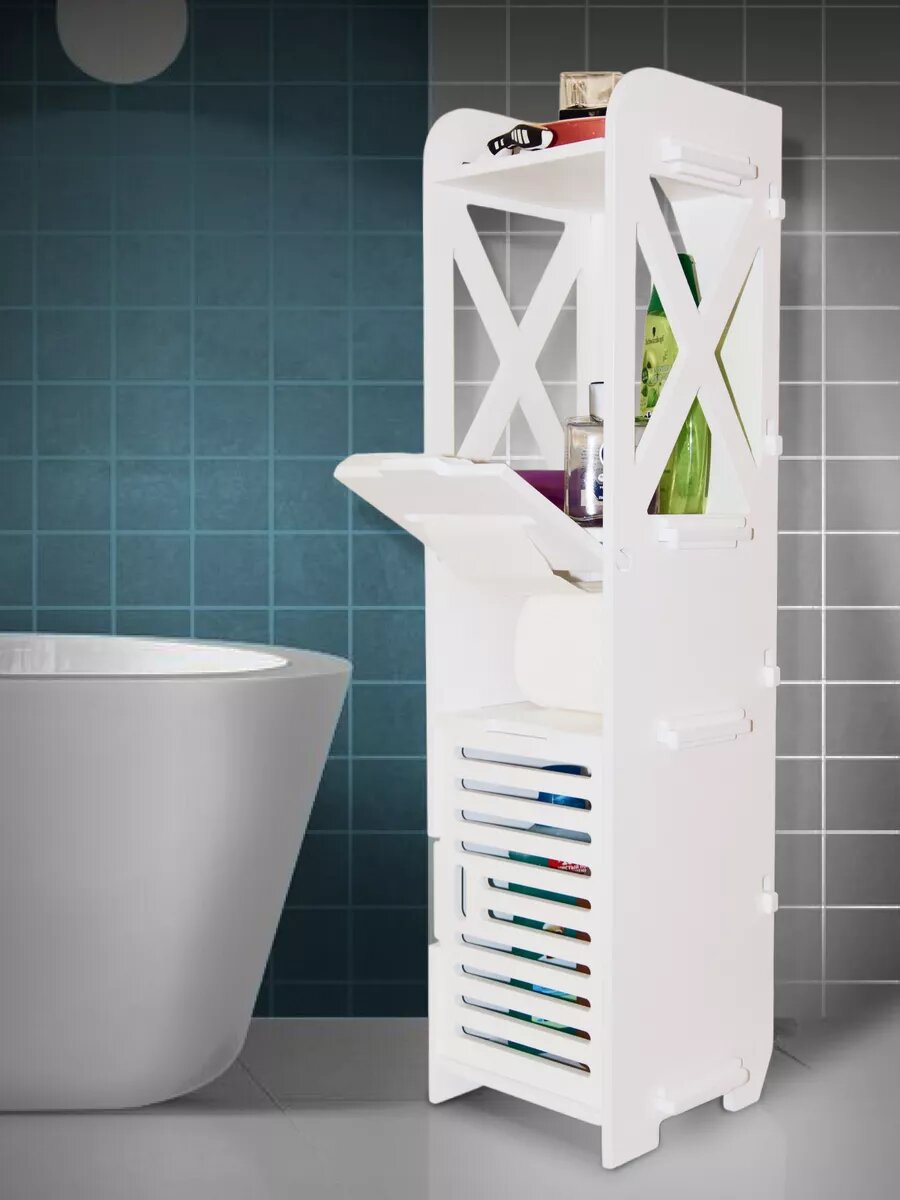 Напольный стеллаж для ванной и туалета цвет белый серия Лофт