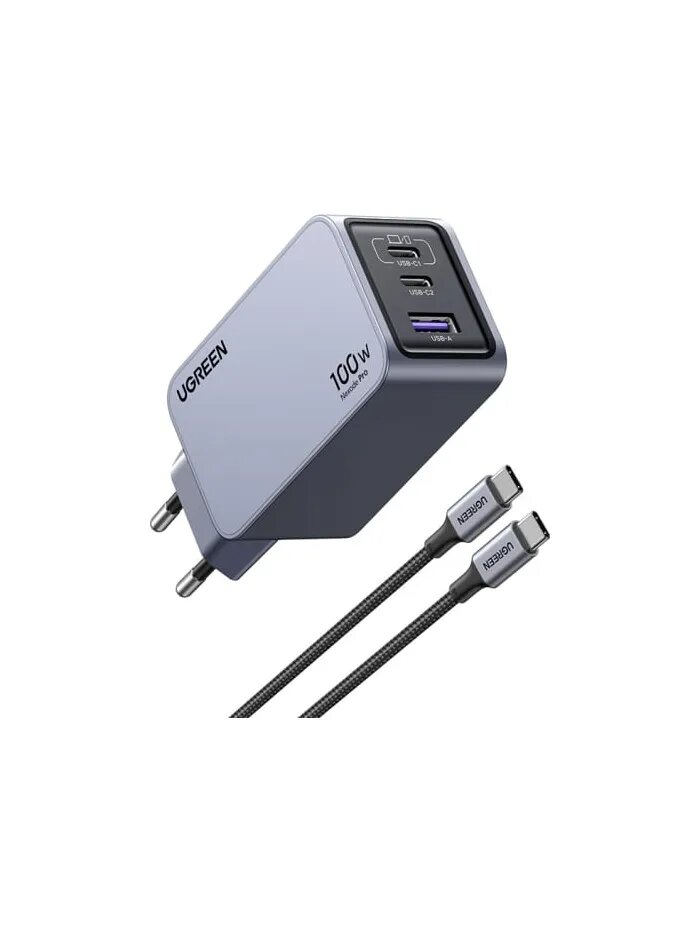 Сетевое зарядное устройство UGREEN Nexode Pro, GaN Tech, 100 Вт, USB-A, 2xUSB-C, цвет серый