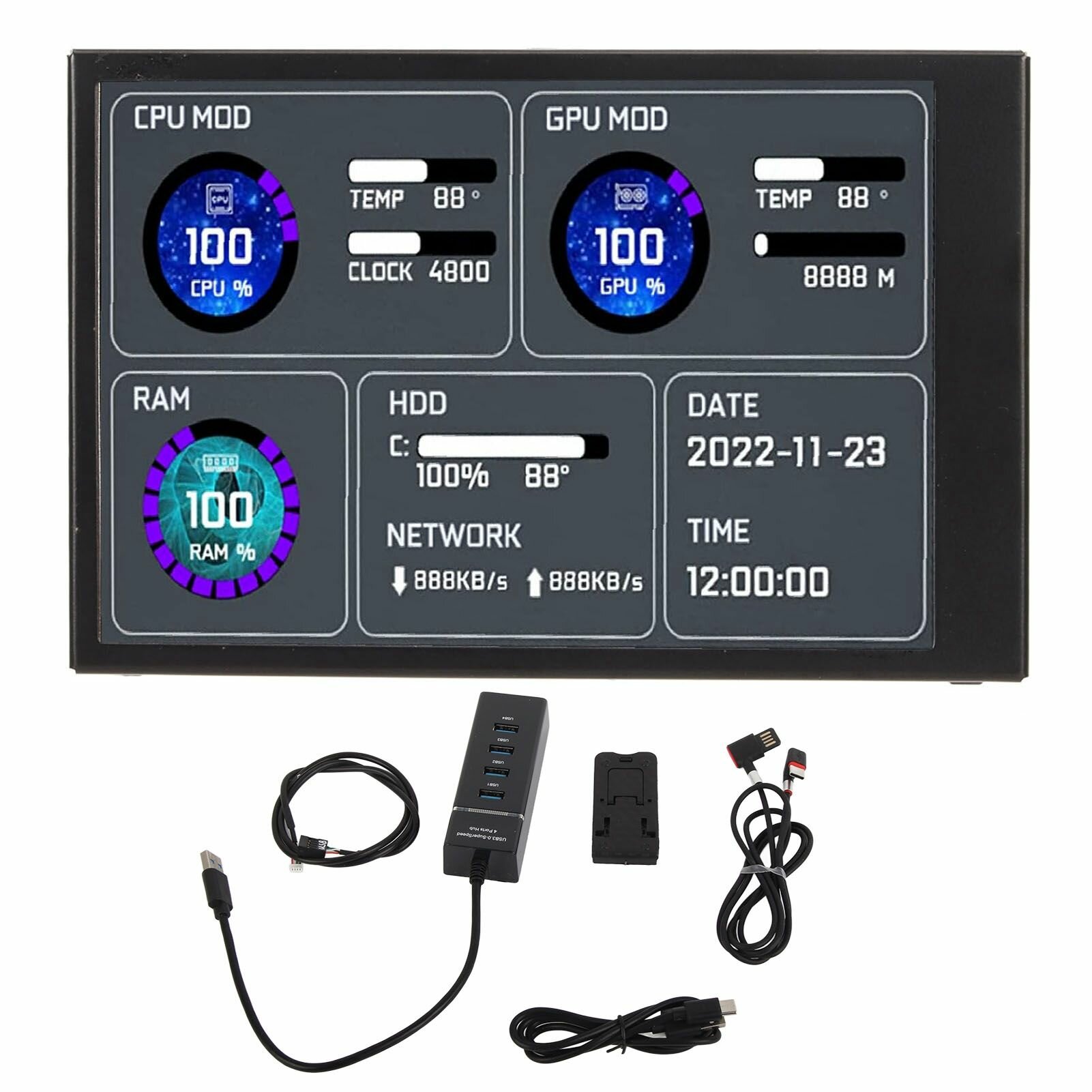 3,5-дюймовый экран мониторинга компьютера с двумя разъемами USB-C