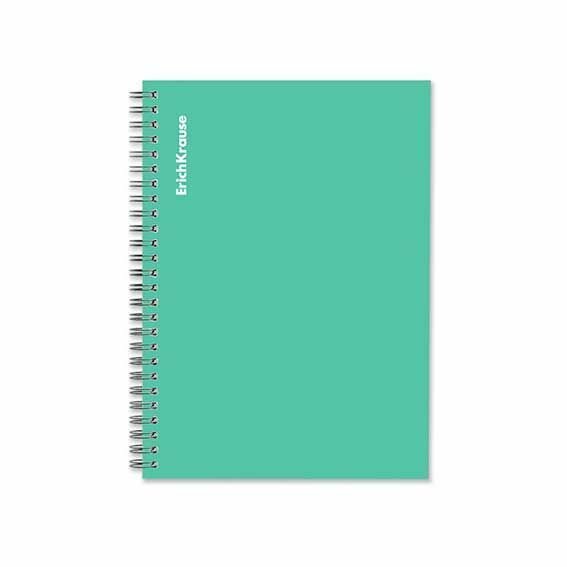 Тетрадь Erich Krause Vanilla, мятный, 120 листов, клетка, спираль, глянцевая ламинация, тиснение лён