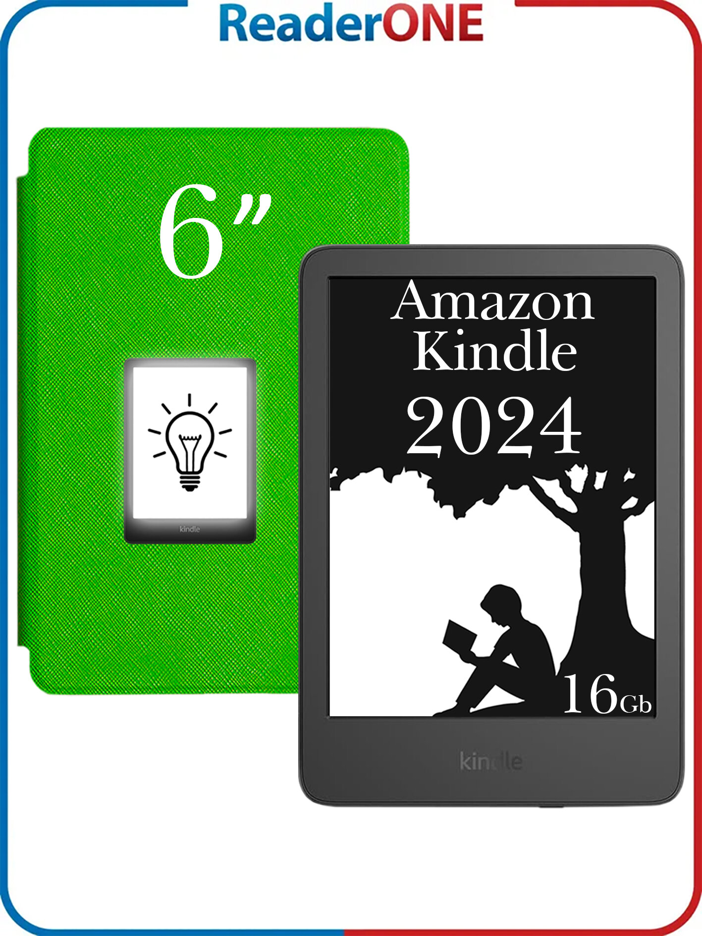 Электронная книга Amazon Kindle 11, 6", 16Gb, 2024, Wi-Fi, подсветка, Special Offer, чёрная, с обложкой ReaderONE
