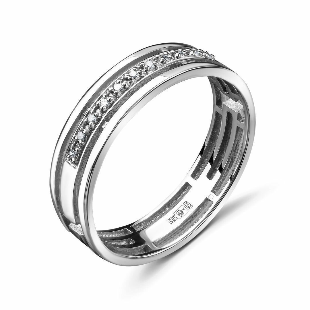 Кольцо обручальное, белое золото, 585 проба, родирование, бриллиант