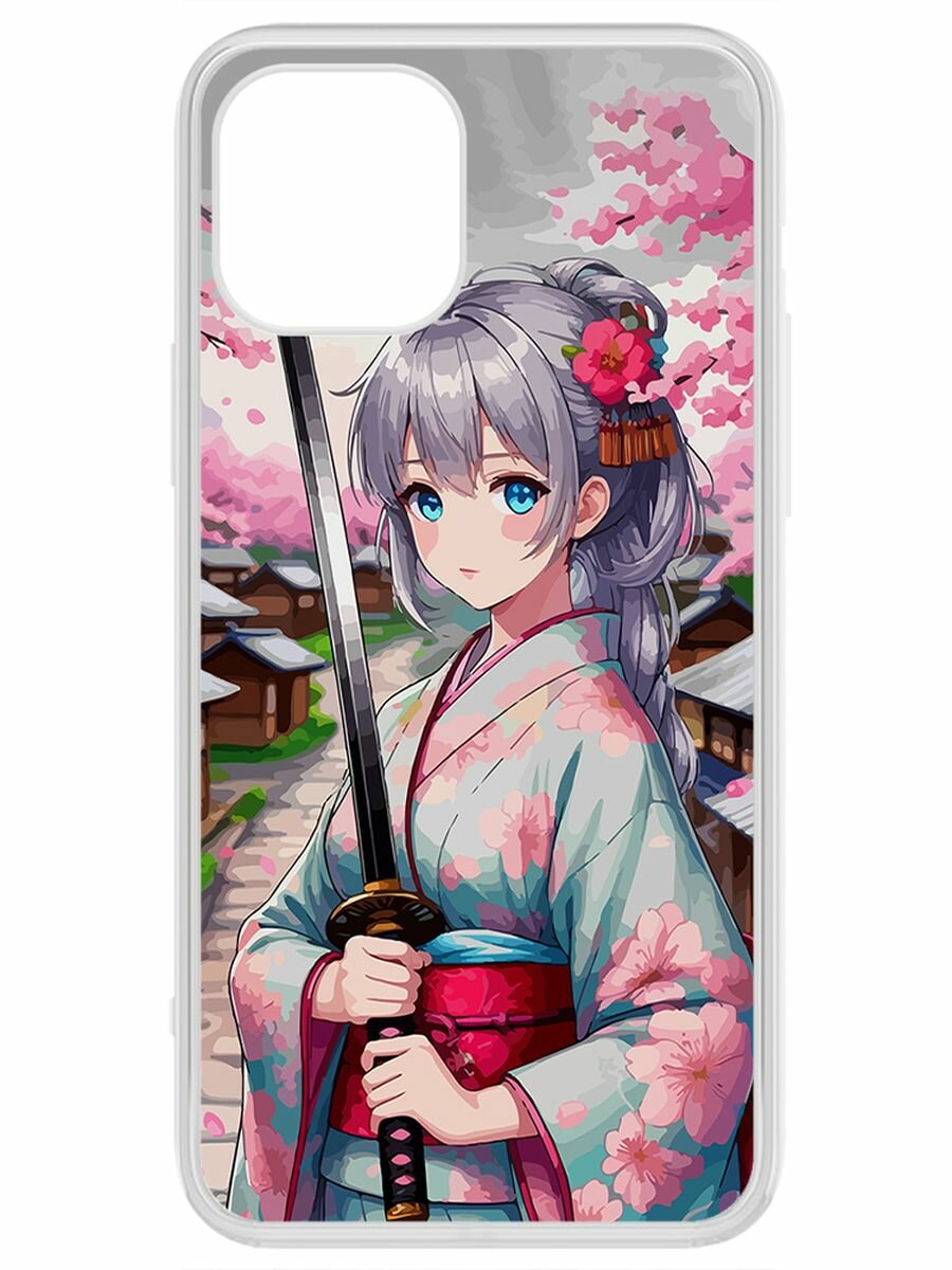 Чехол-накладка Krutoff Clear Case Сакура-сан для iPhone 12, с рисунком, силикон