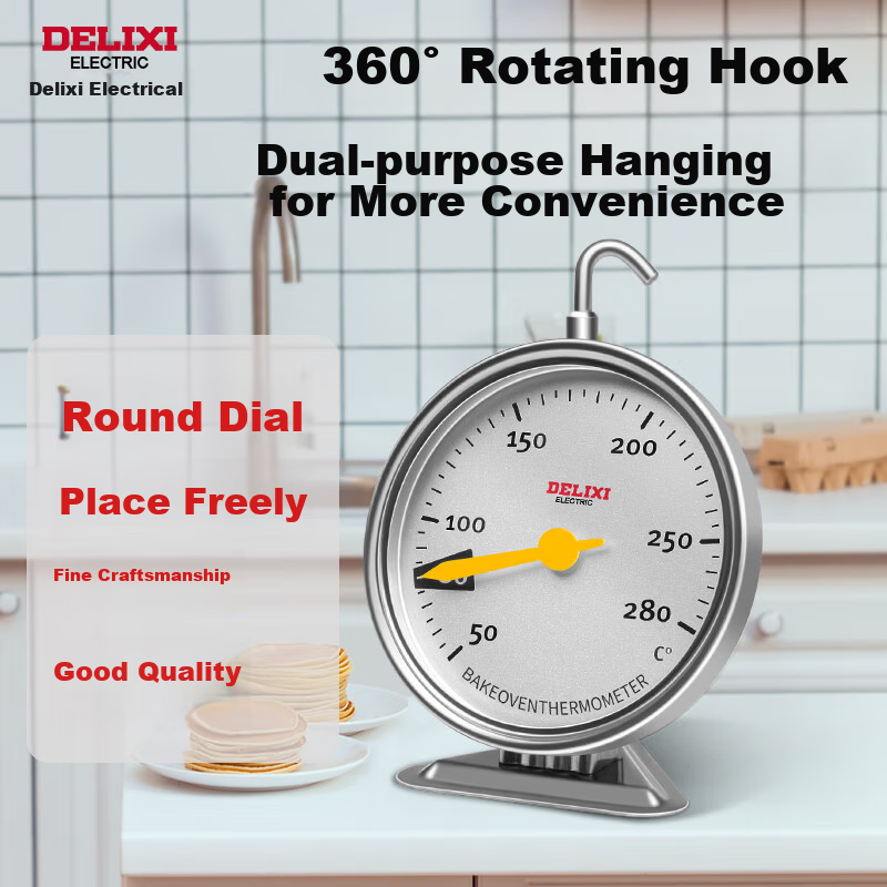DELIXI Oven Thermometer, Hanging Stainless Steel, High Temperature Resistant, Precise Temperature Measurement for Home Baking, DM-1037