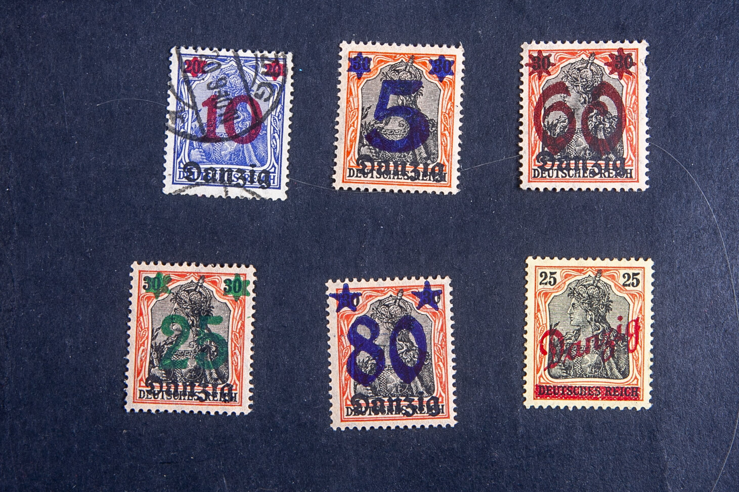 Германия. Третий рейх, 1920 год. Данциг Стандарт. Надпечатка на марках Германии