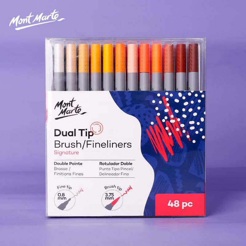 【Lowest Price Online】Mont Marte 48 Colors Dual Tip Marker Pens Sketch Manga Coloring Pens Children's Art Painting Watercolor Pens Set Student Drawing Doodling Color Pens MMPM0024 Sketch Markers Drawin