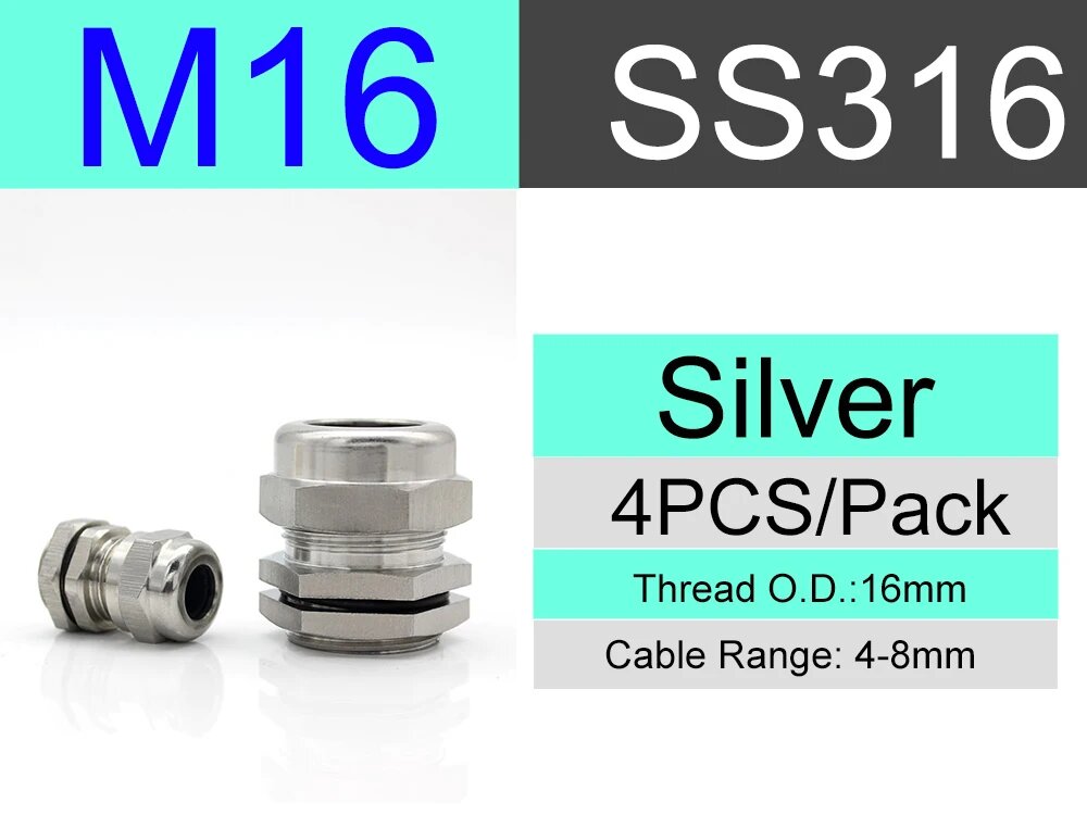 Водонепроницаемые кабельные вводы из нержавеющей стали M10-M32 M16-4pcs(SS316)
