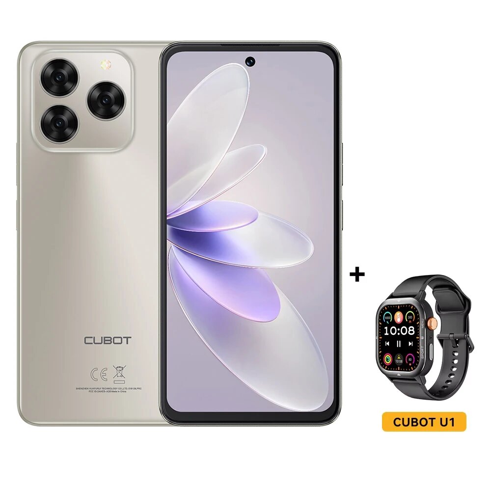 Смартфон Cubot Note 60, Android 15, 7,2-дюймовый дисплей с частотой обновления 120 Гц, восьмиядерный процессор, 16 ГБ (6 + 10 ГБ) ОЗУ, 128 ГБ ПЗУ, 48-мегапиксельная камера, аккумулятор емкостью 7000 мАч Серый, Grey Add Watch U1