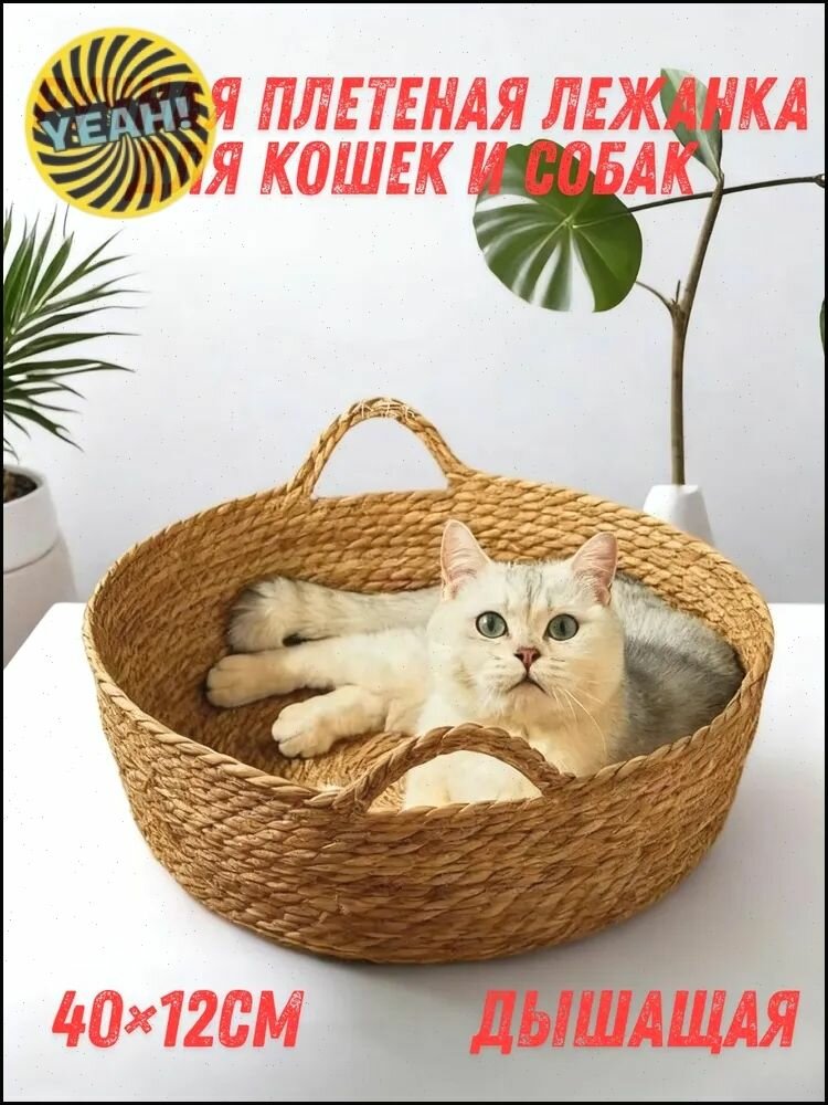 Ручная плетеная лежанка для кошек и собак из натуральной травы: дышащая, моющаяся, для всех сезонов, прочная