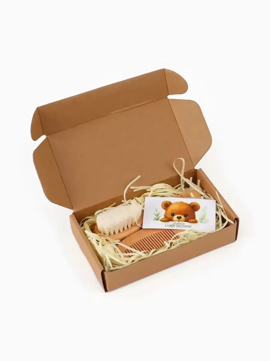 Детский набор деревянных расчесок с натуральной щетиной